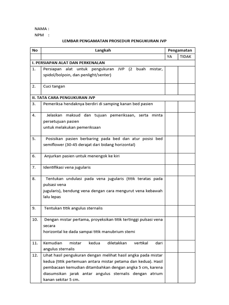 Daftar Tilik Pengukuran JVP | PDF