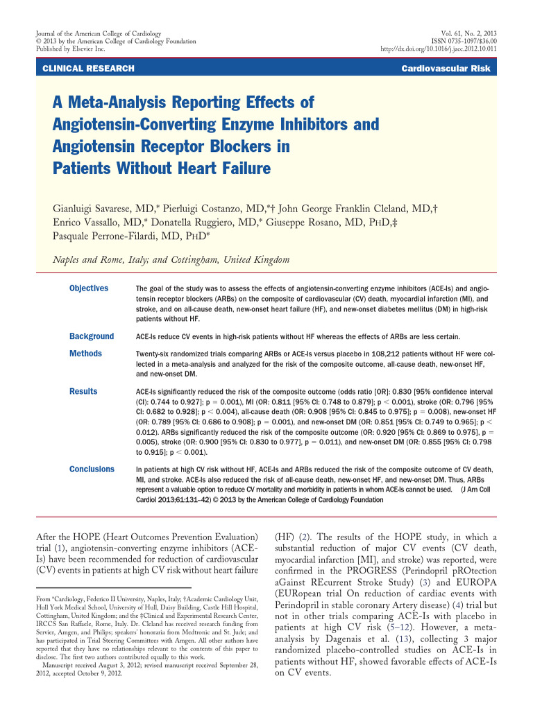 A Meta-Analysis Reporting Effects of Angiotensin-Converting Enzyme Inhibitors and Angiotensin ...