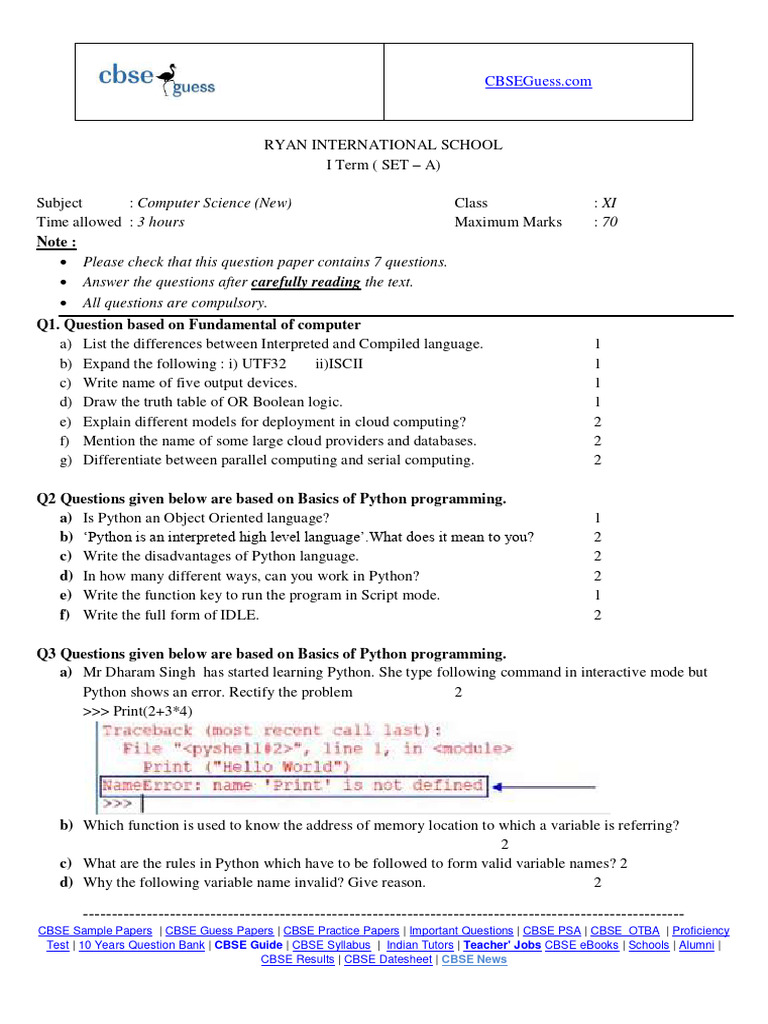 108902018computer Science New (Code 083) I TERM SET A | PDF | Python ...