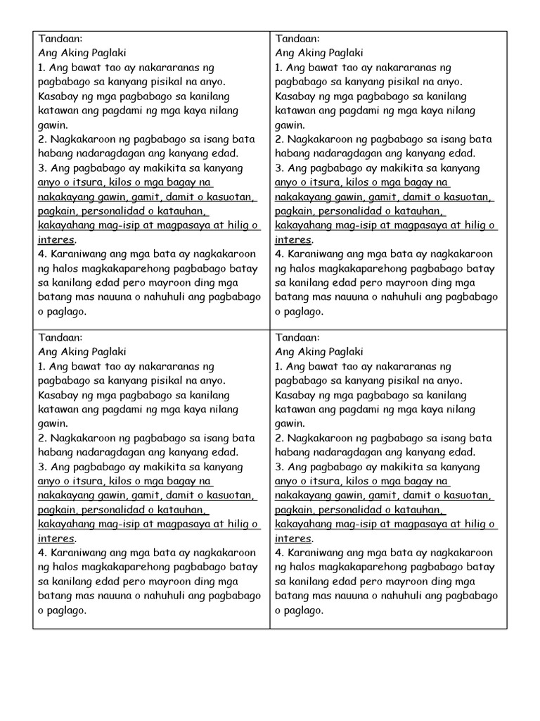 Ang Aking Paglaki-Note | PDF