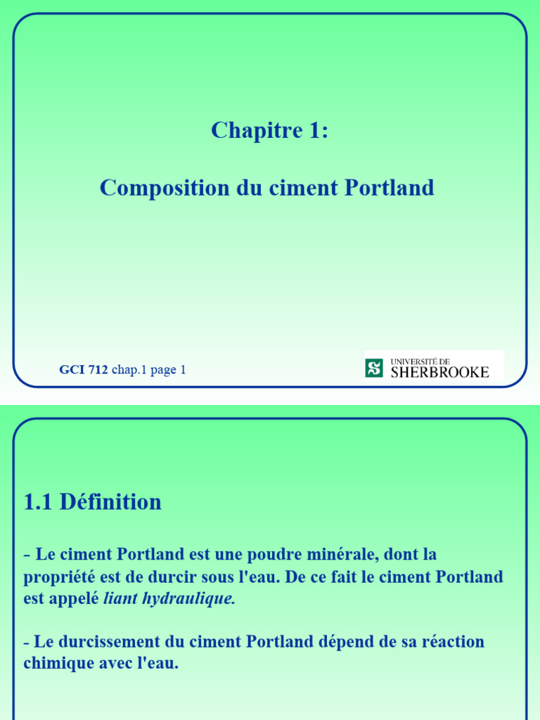 USh - Ch1 - Composition Du Ciment Portland | PDF | Ciment | Chaux