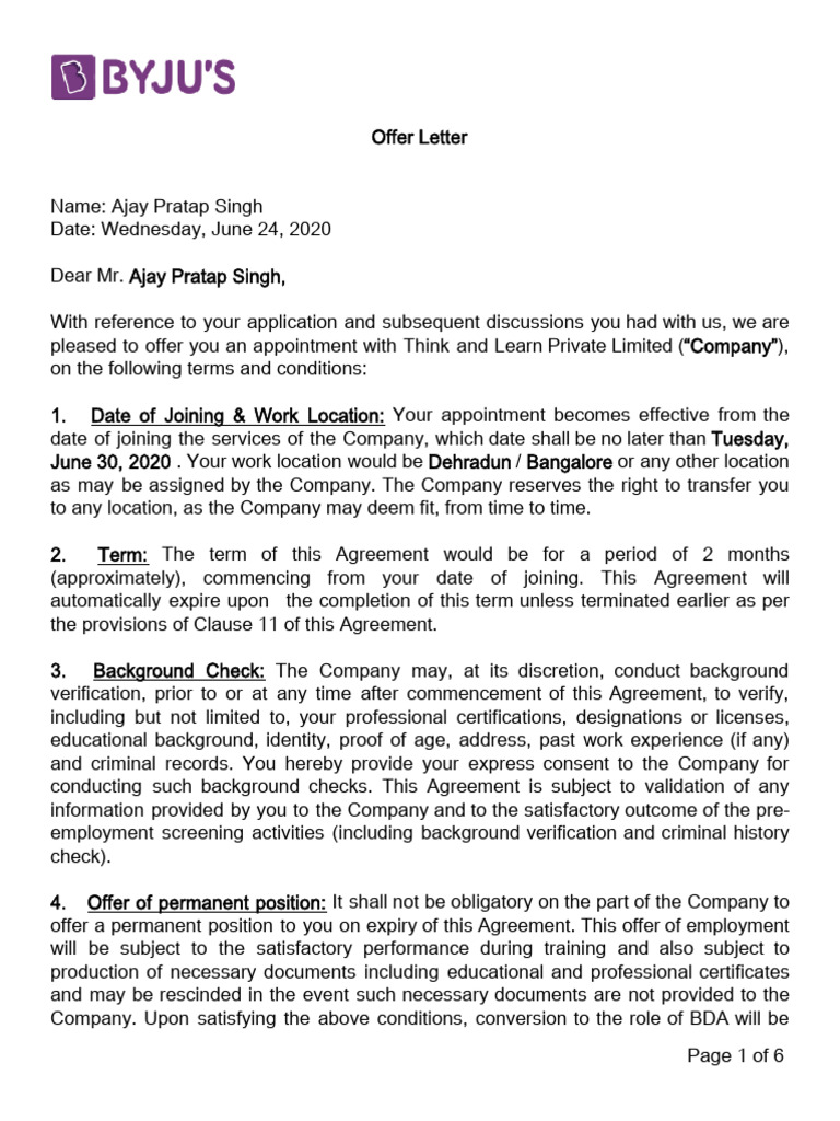 Offer Letter | PDF | Indemnity | Non Disclosure Agreement