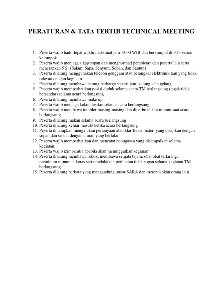 Peraturan & Tatib Technical Meeting | PDF