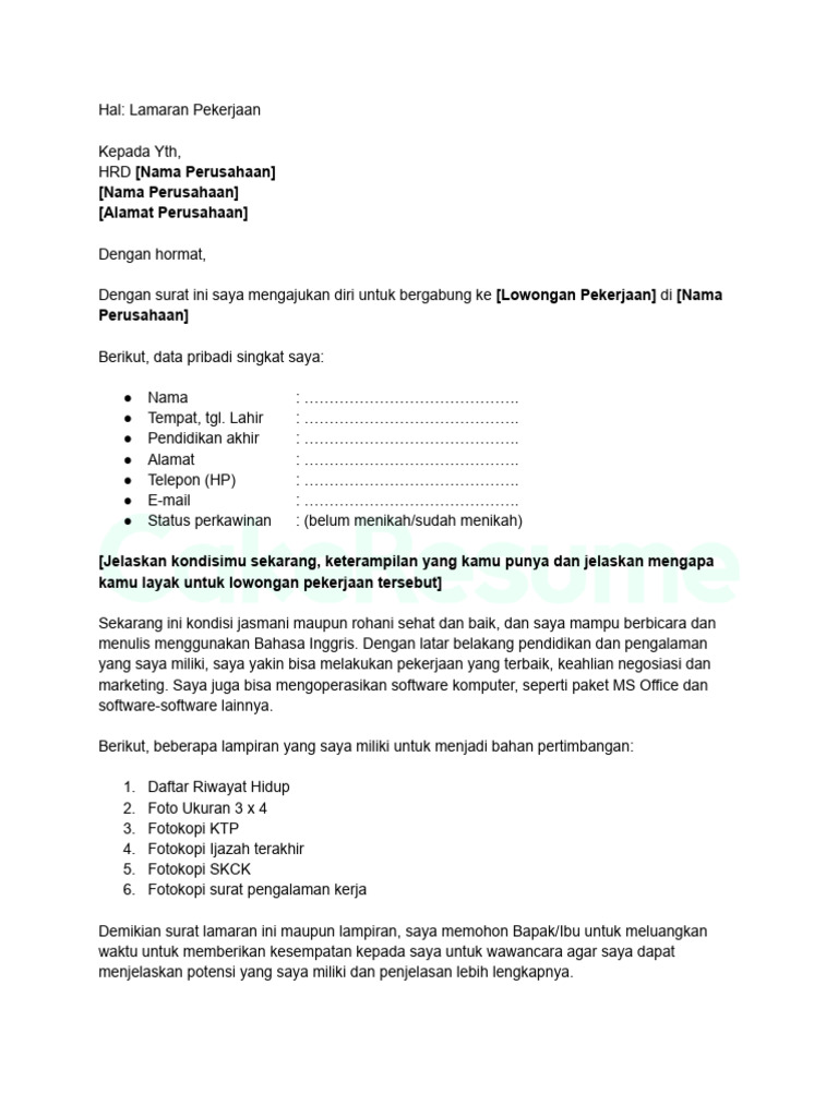 Contoh Surat Lamaran Kerja PDF | PDF | Karier & Perkembangan