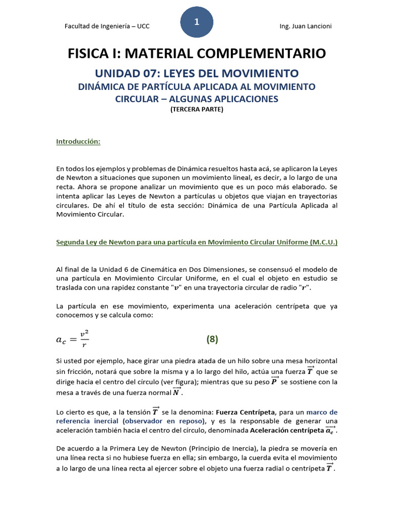 Leyes de Newton Aplicadas Al Movimiento Circular - Aplicaciones - Ucc | PDF | Las leyes del ...