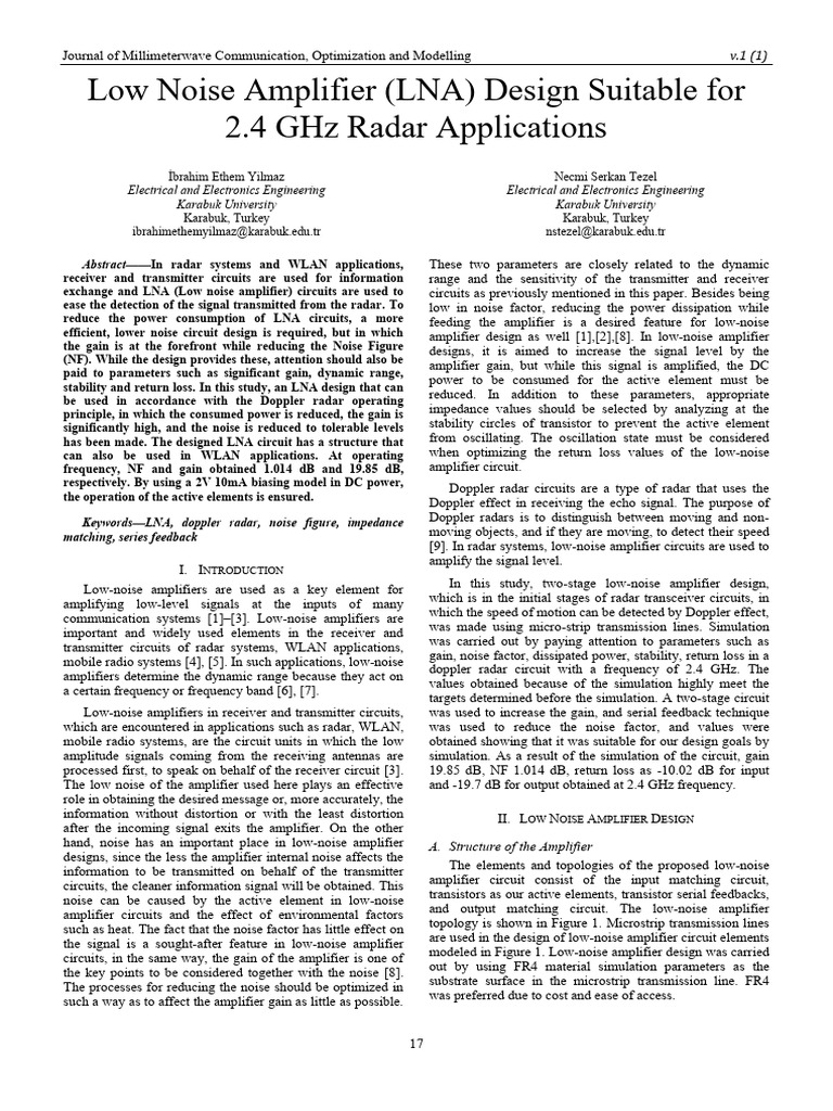 5yilmaz Tezel LNA | PDF | Amplifier | Transmission Line 5yilmaz Tezel LNA | PDF | Amplifier | Transmission Line