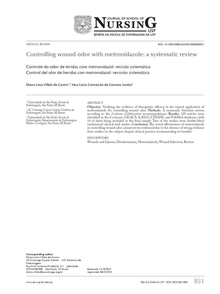 Wound Odor Control with Metronidazole | PDF | Wound | Systematic Review