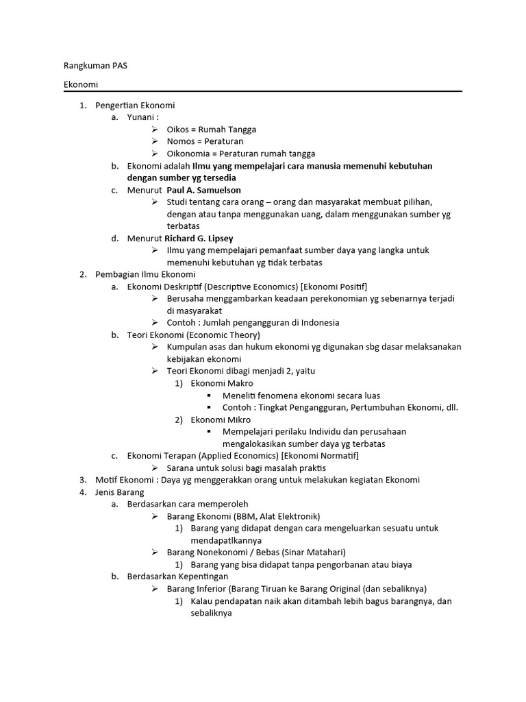 Rangkuman Ekonomi PAS Kelas X Semester 1 Kurikulum Merdeka | PDF