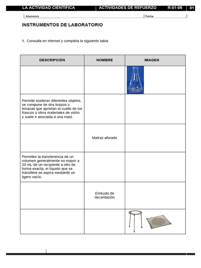 Unidad 1 Activida Refuerzo Material Laboratorio | PDF