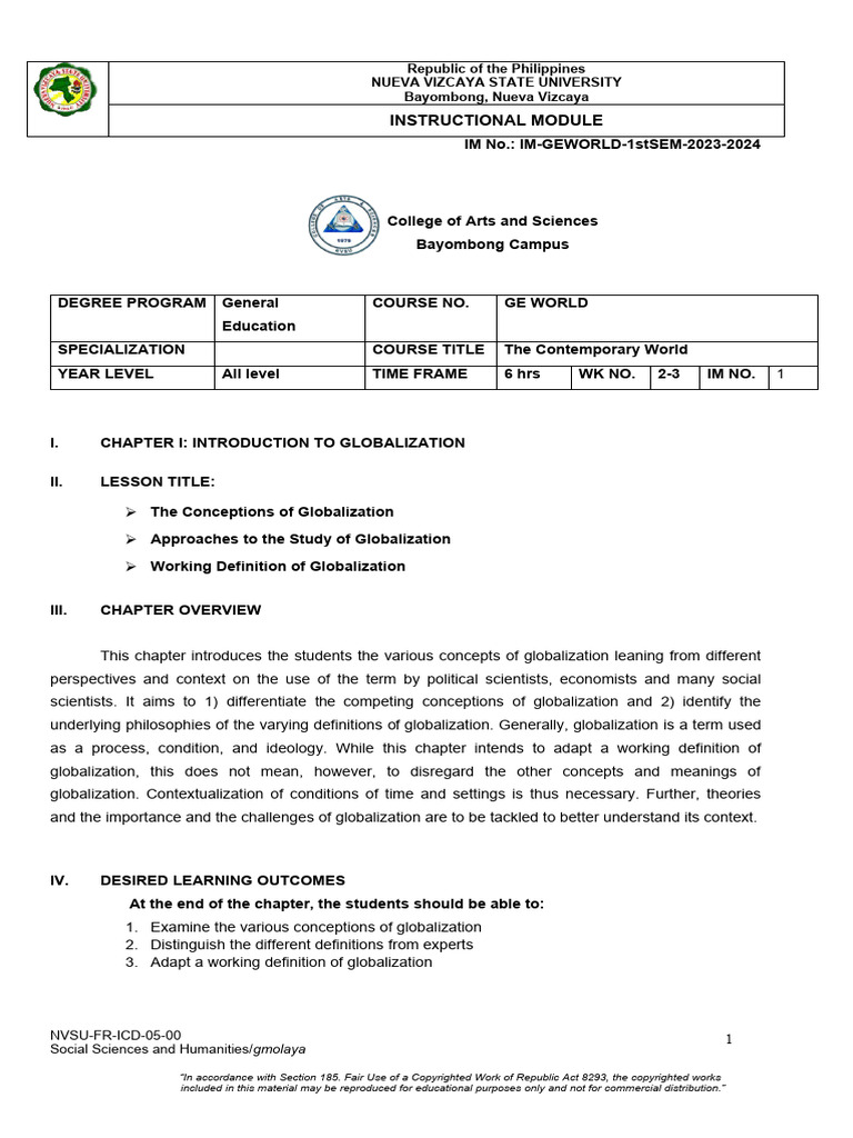 MODULE Week-1-2 GE WORLD | PDF | Globalization | Economic Globalization