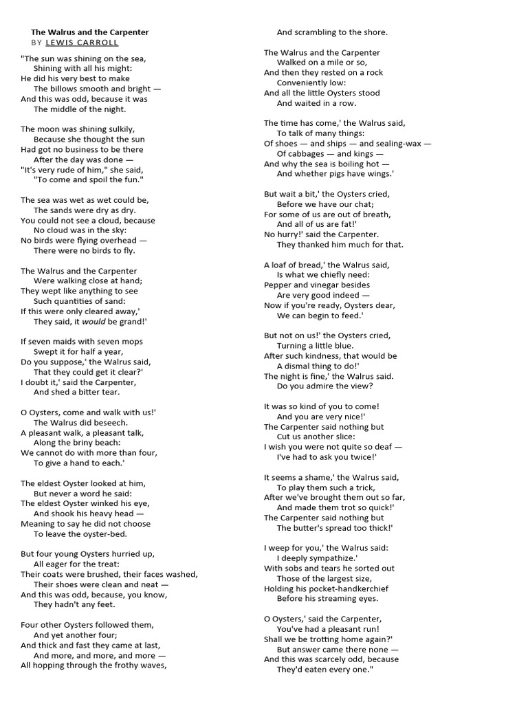 The Walrus and the Carpenter Poem | PDF
