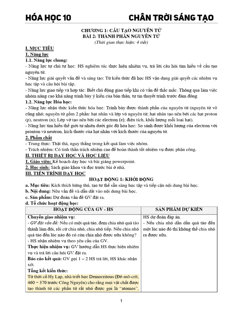 Giáo Án Hóa 10 (CTST) | PDF