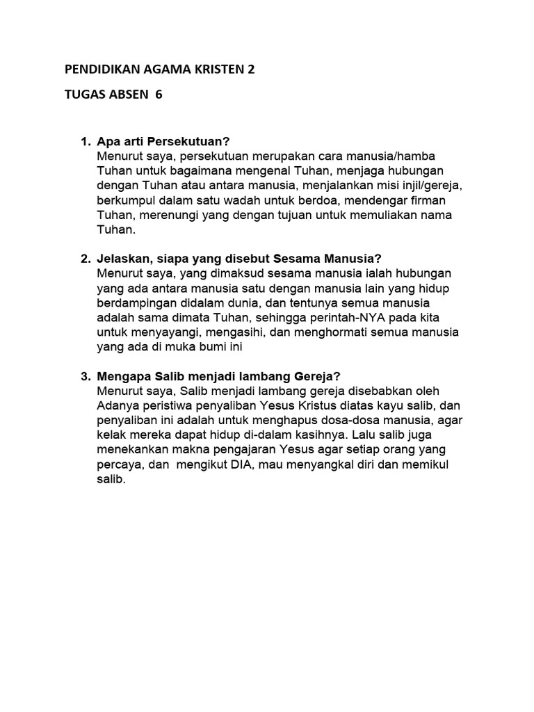 Contoh Tugas Agama Kristen Protestan | PDF | Filsafat | Agama ...