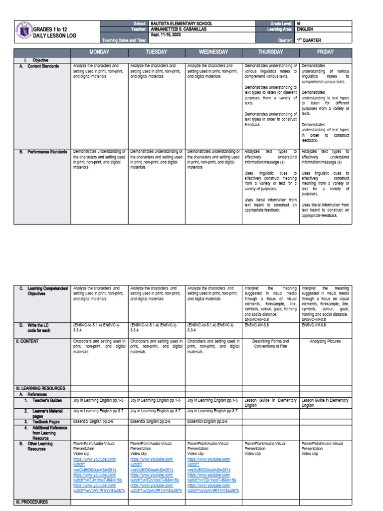 DLL English q1w3 | PDF | Learning | Microsoft Power Point
