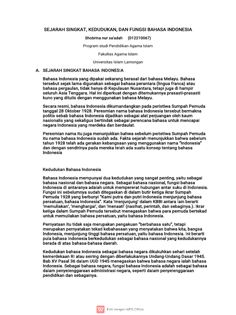 Bahasa Indonesia: Sejarah dan Fungsi | PDF