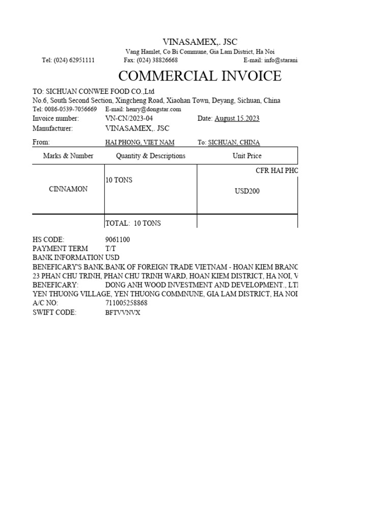 Invoice Và Packing List Cho G Ván Ép | PDF | Sports | Hanoi