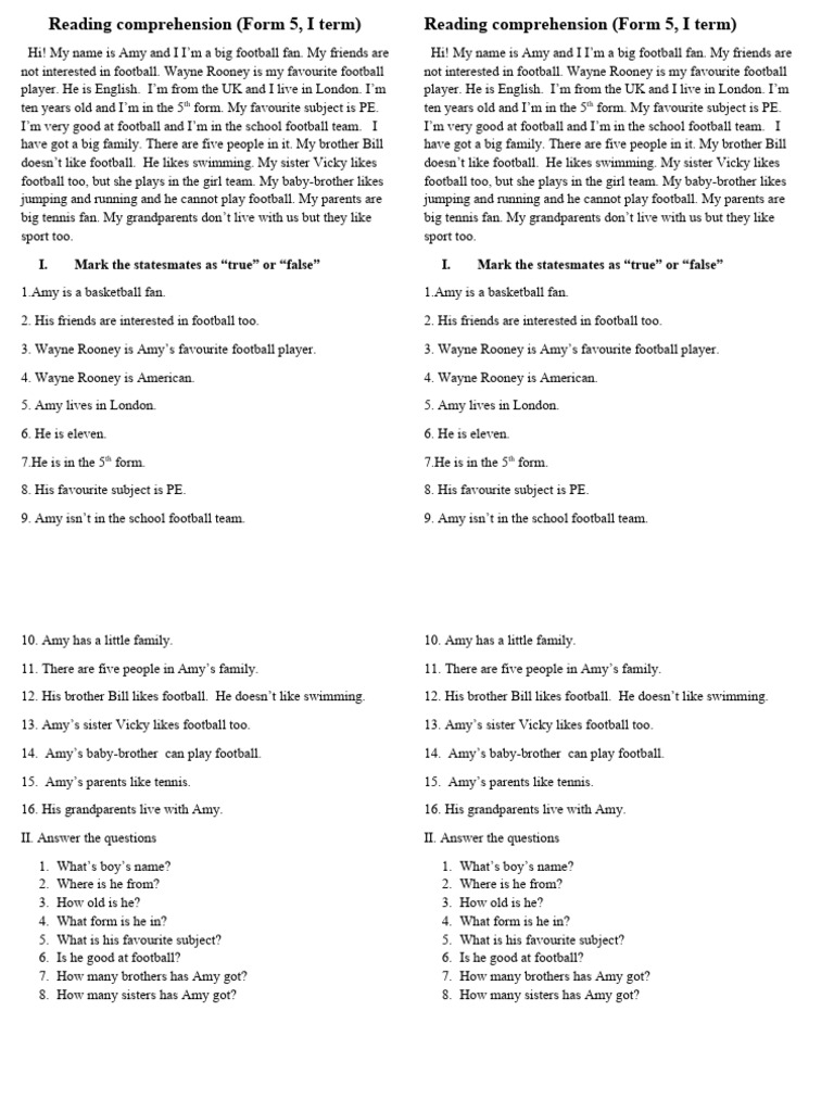Amy's Football Fan Profile and Quiz | PDF
