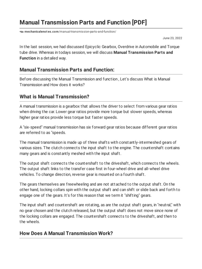 Manual Transmission Parts and Function (PDF) | PDF | Computers | Technology & Engineering