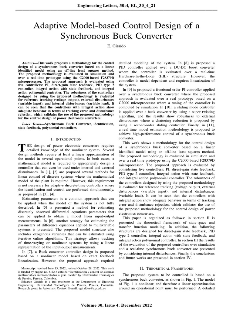 Adaptive Model-Based Control Design of A Synchronous Buck Converter | PDF | Control Theory ...