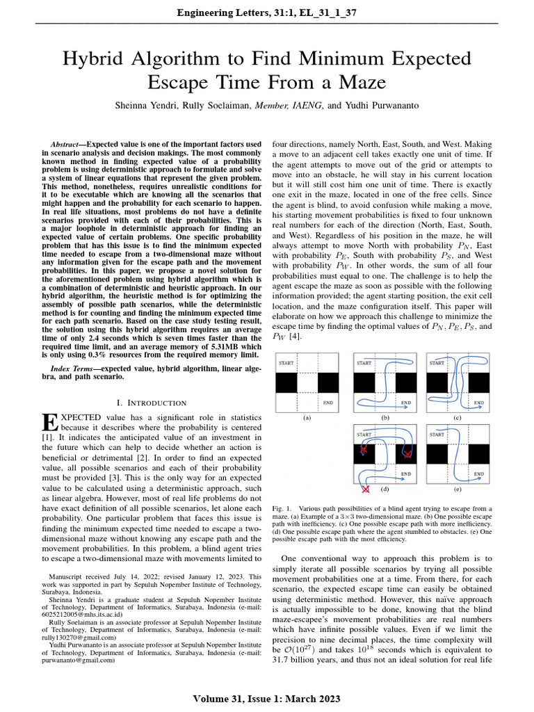 Hybrid Algorithm To Find Minimum Expected Escape Time From A Maze | PDF ...