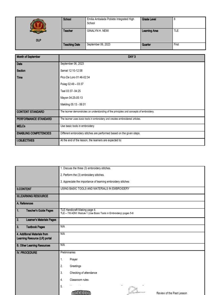 DLP - TLE08 - Q1 - W2 - Day3 - NEMI (Sept. 06) | PDF | Learning | Cognition