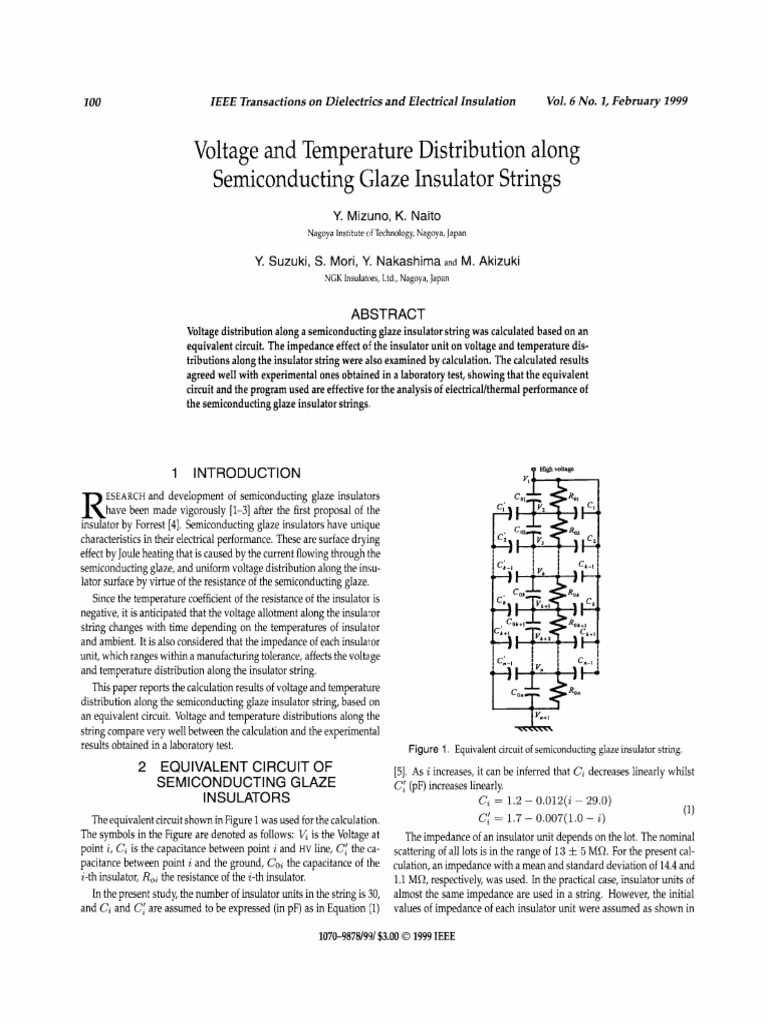 Voltage and Temper, Ature Distribution Along Semiconducting Glaze Insulator Strings | PDF ...