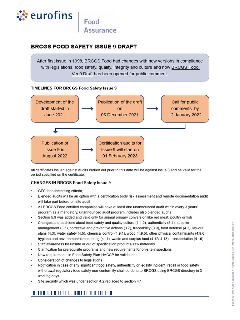 Infosheet BRC Food v9 | PDF | Food Safety | Audit