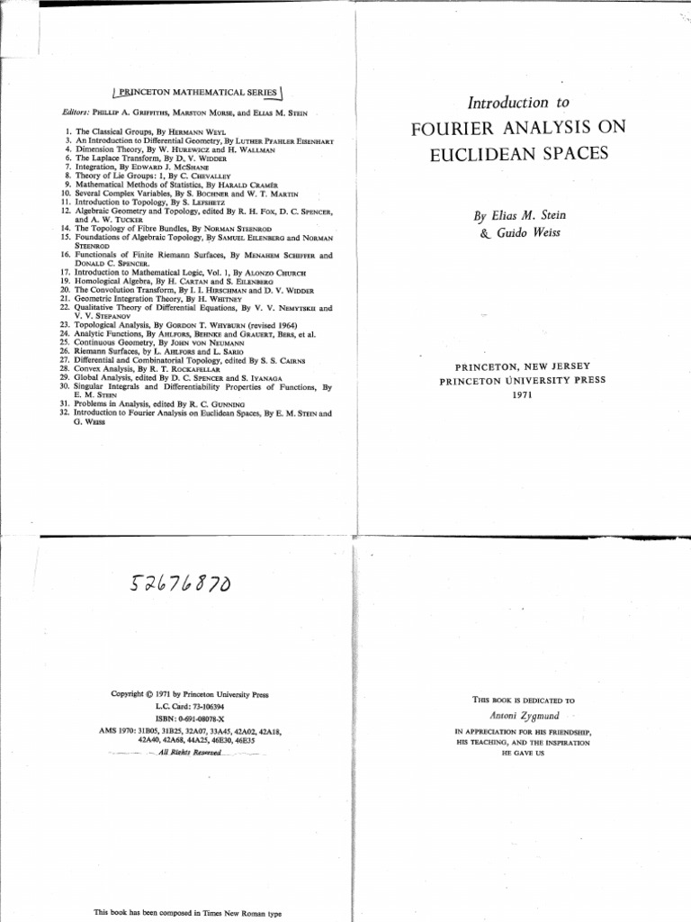 Stein Weiss-Fourier Analysis On Euclidean Spaces | PDF
