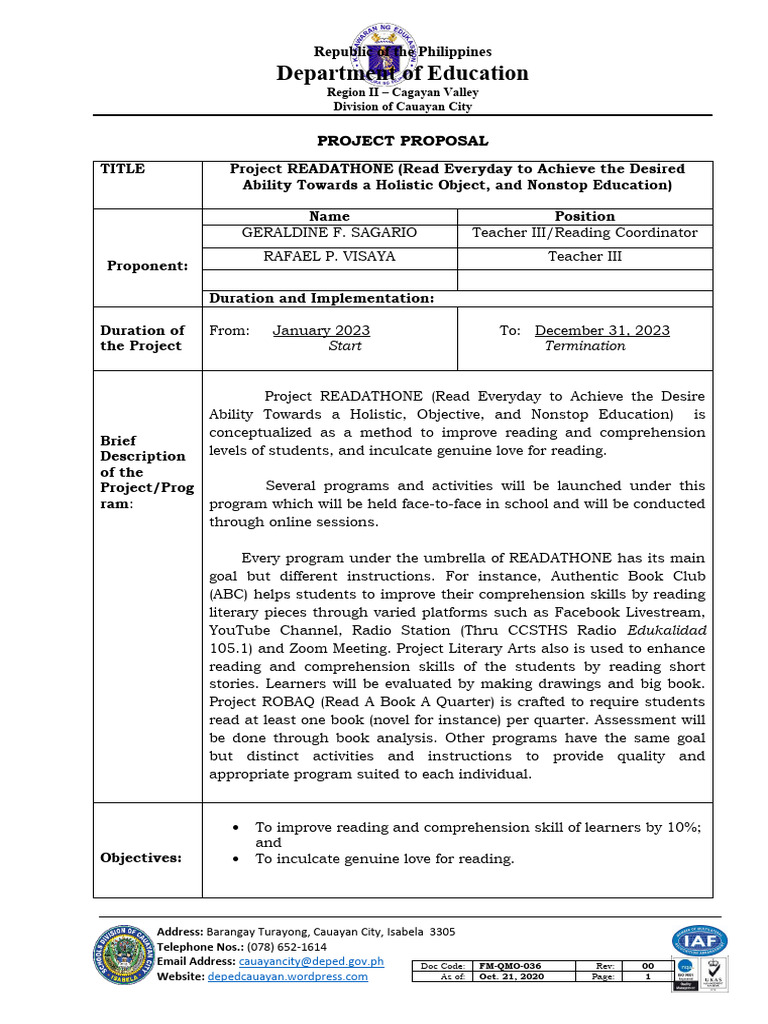 READATHONE Project Proposal | PDF | Human Communication | Cognition