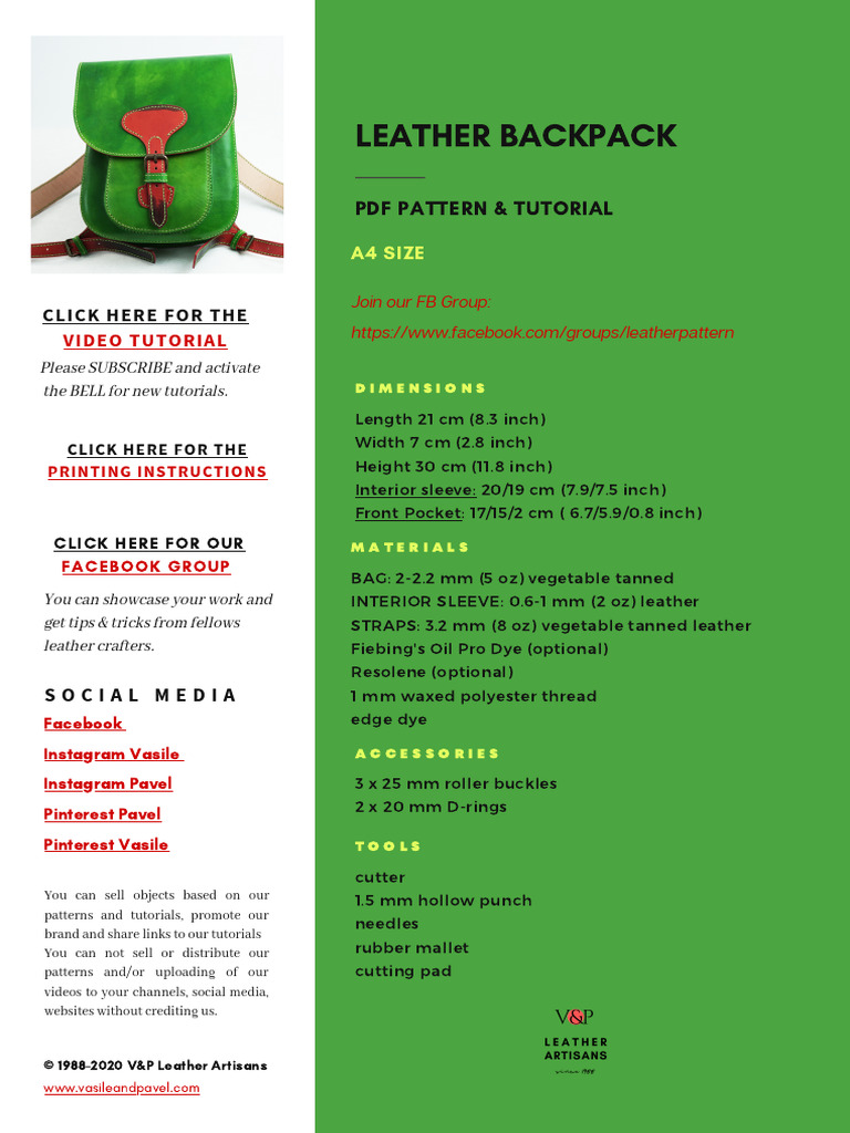 Free Leather Backpack Pattern PDF | PDF | Home & Garden