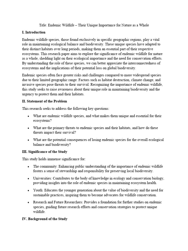Importance of Endemic Wildlife for Ecosystems | PDF | Conservation ...