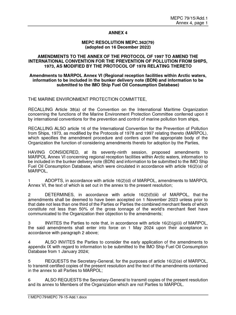 Resolution MEPC.362 (79) FINAL | PDF | Shipping