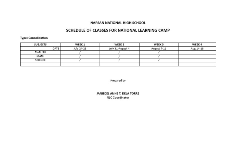 Napsan National High School-Nlc Schedule | PDF