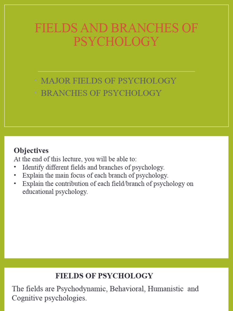 Overview of Psychology Fields and Branches | PDF | Psychology | Learning
