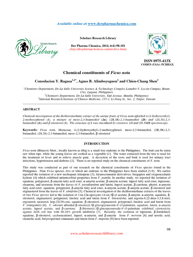 Chemical Constituents of Ficus Nota | PDF | Proton Nuclear Magnetic ...