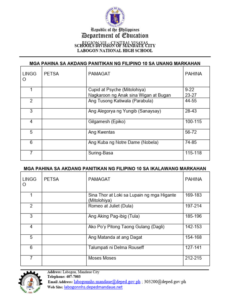 Mga Pahina Sa Akdang Panitikan NG Filipino 10 | PDF