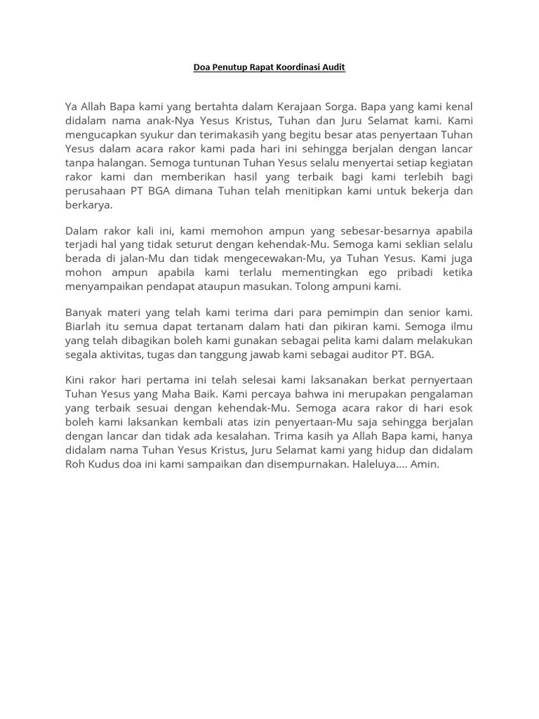 Doa Penutup Acara Rakor Audit | PDF