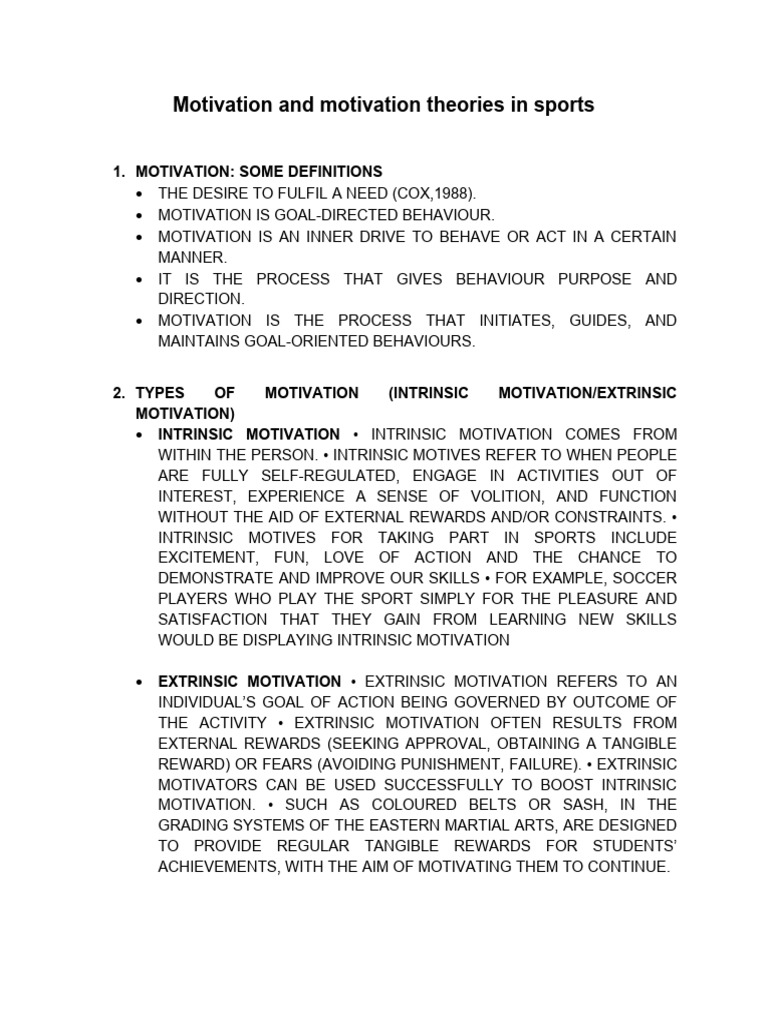 Motivation and Motivation Theories in Sports | PDF | Motivational ...
