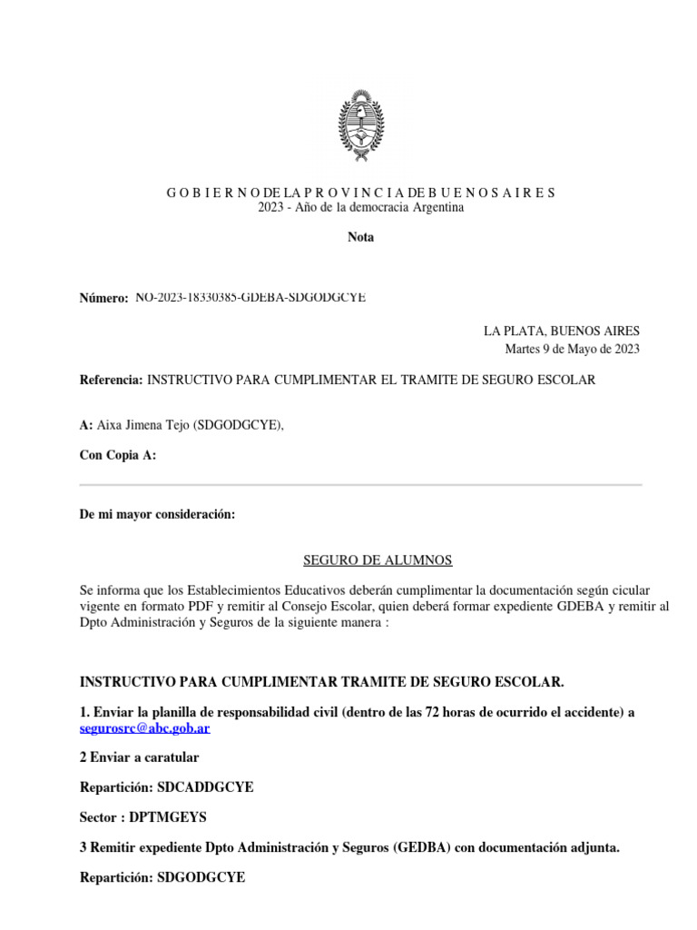 Instructivo Para Cumplimentar El Tramite de Seguro Escolar 2023 | PDF