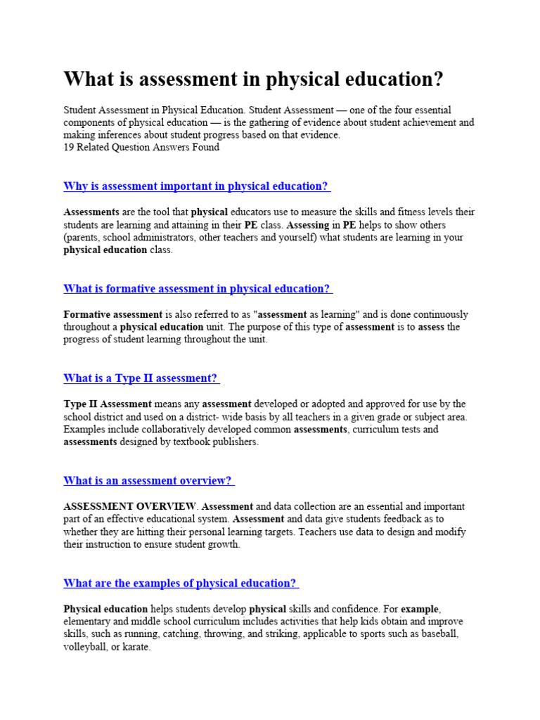 What Is Assessment in Physical Education | PDF | Educational Assessment ...