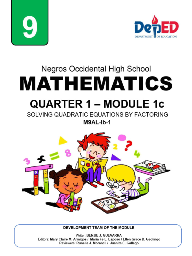 3 MATH 9 - M1 - Lesson 1C Final Qa DIGITAL | PDF | Factorization | Quadratic Equation