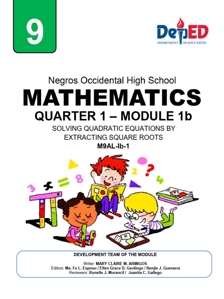 2 MATH 9 - M1 - Lesson 1B Final Qa DIGITAL | PDF | Equations | Quadratic Equation