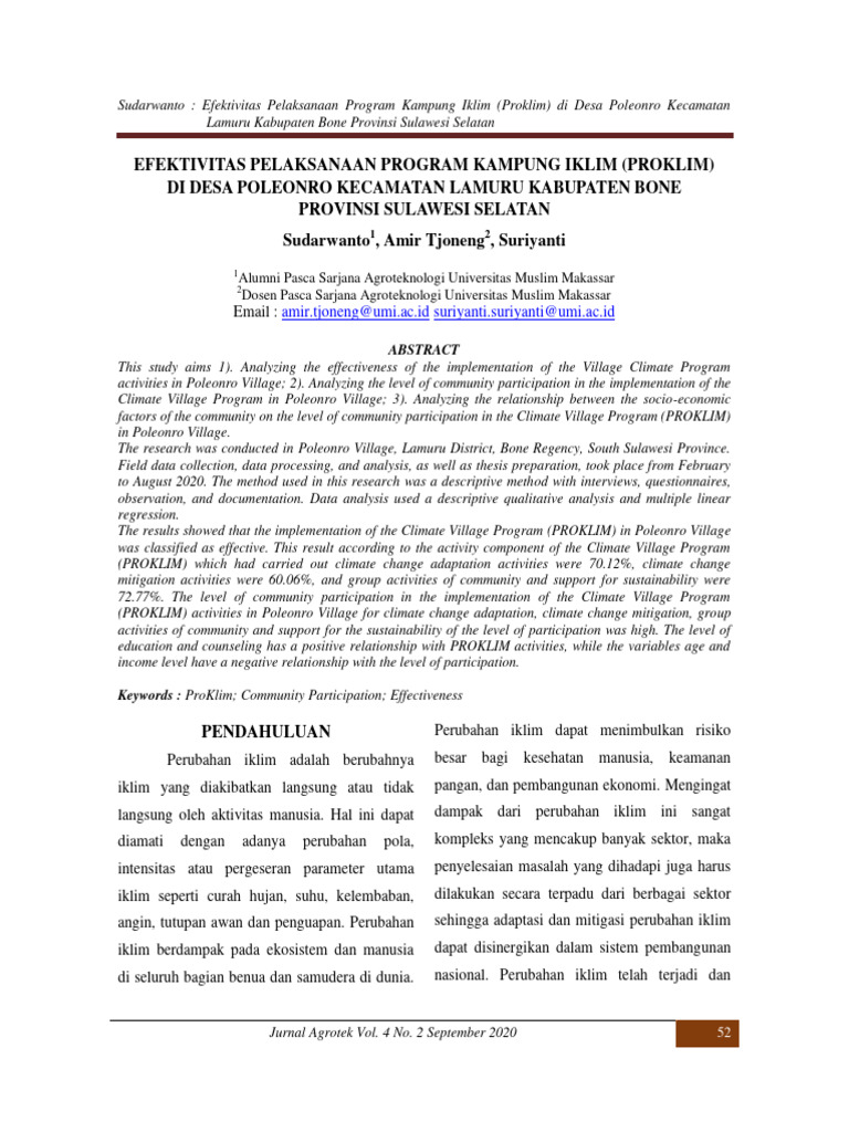 Efektivitas Pelaksanaan Program Kampung Iklim Di Desa Poleonro Kec - Lamuru Kab - Bone | PDF ...