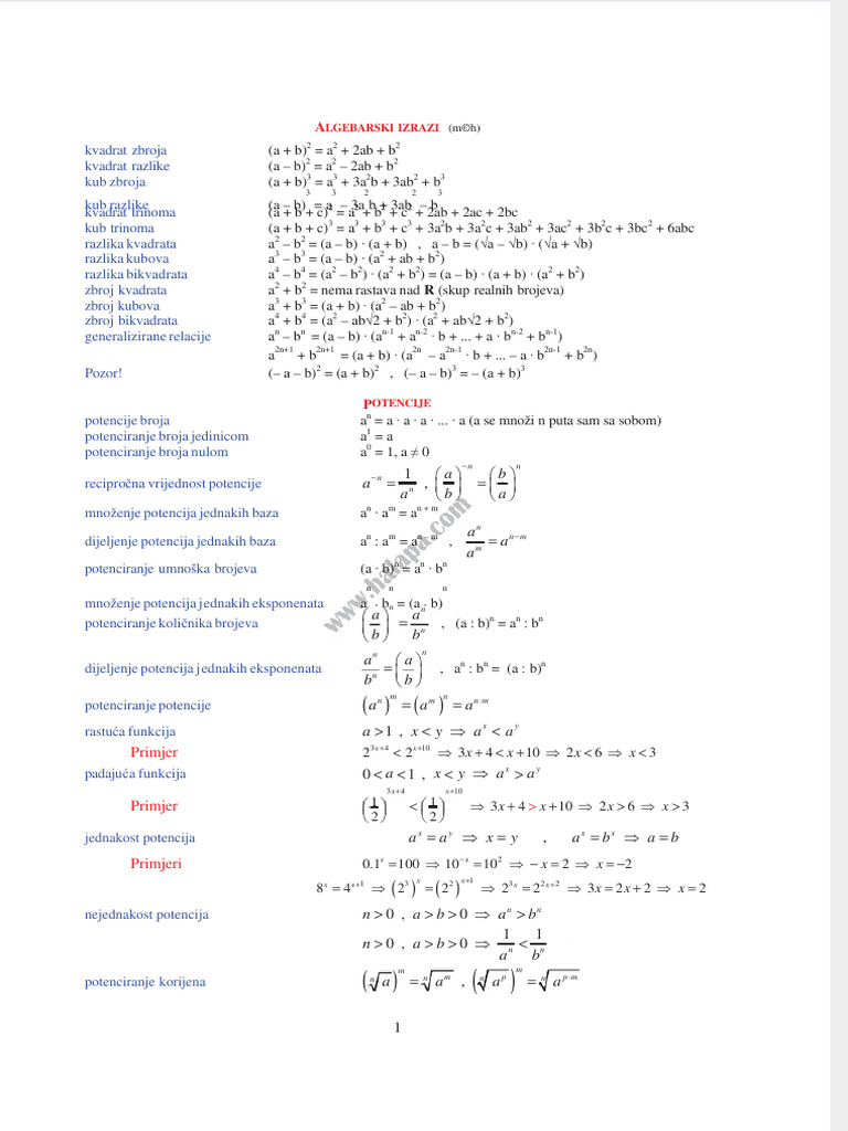 Formule Matematika Osnovne | PDF