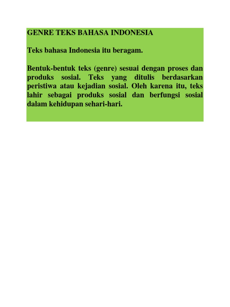 Jenis-Jenis Genre Teks Bahasa Indonesia | PDF