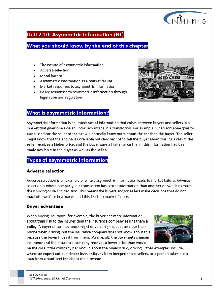 Assymetric-Information Ib Economics | PDF | Adverse Selection | Insurance