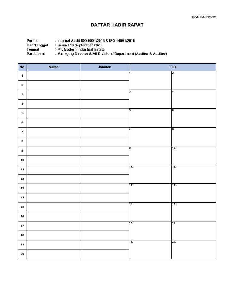 Daftar Hadir Internal Audit | PDF | Business Economics | Information ...