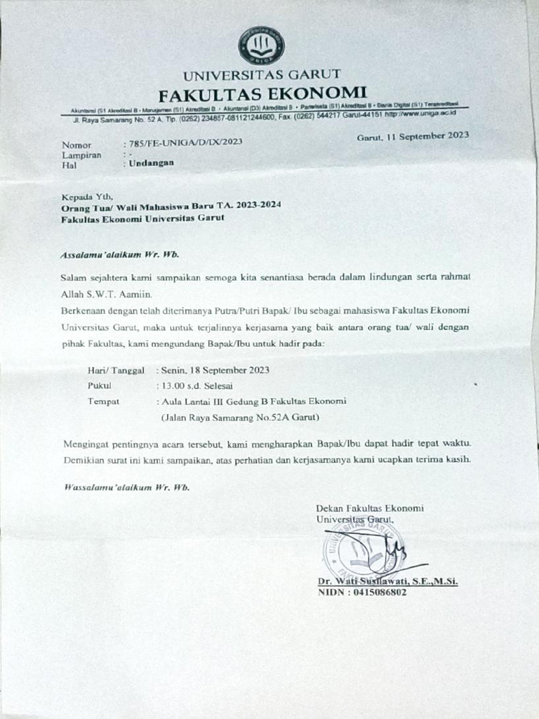 Surat Undangan Orang Tua Maba 2023 | PDF Surat Undangan Orang Tua Maba 2023 | PDF
