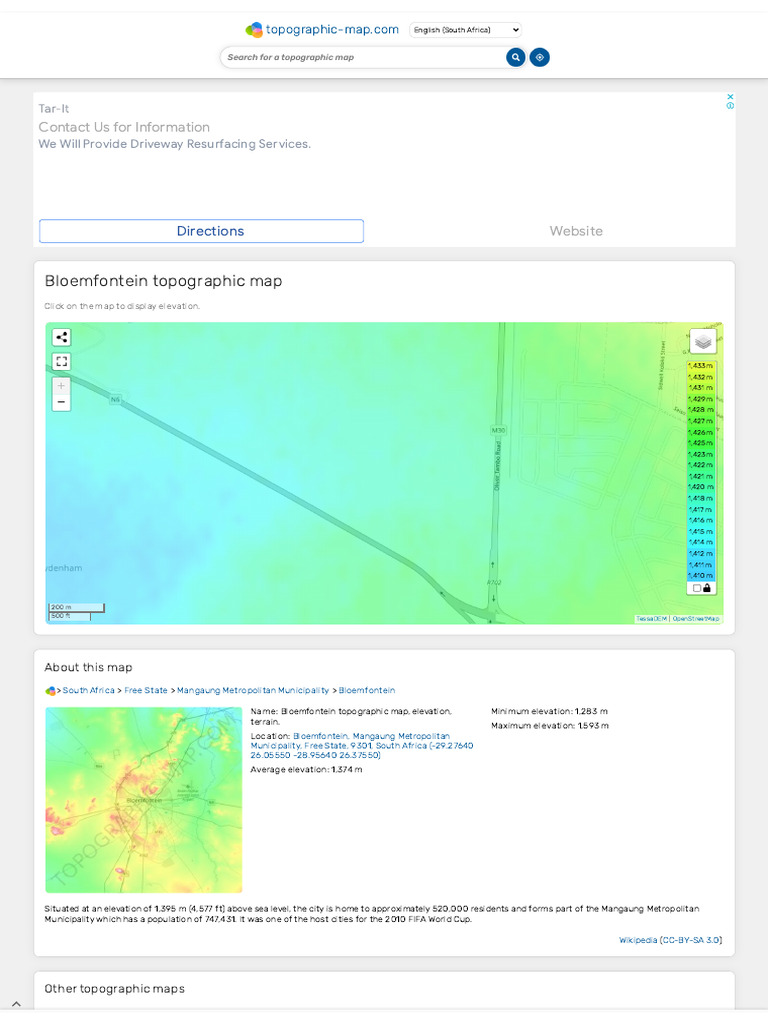 Bloemfontein Topographic Map, Elevation, Terrainf | PDF | Topography | Geodesy