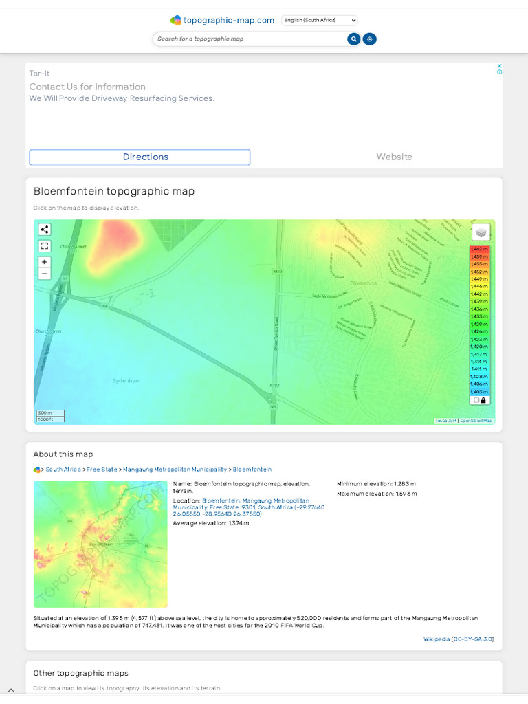 Bloemfontein Topographic Map Elevation Terrain Pdf Topography